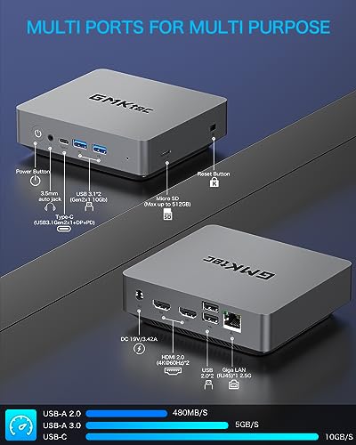 GMKtec Mini Gaming PC AMD Ryzen 5 5600U(6C/12T, 4.2 GHz), Mini Gaming Computer 16GB DDR4 512GB M.2 SSD Windows 11 Pro Desktop Computer, Mini Computers 4K Triple Displays BT5.2/WiFi 6 2.5G Ethernet