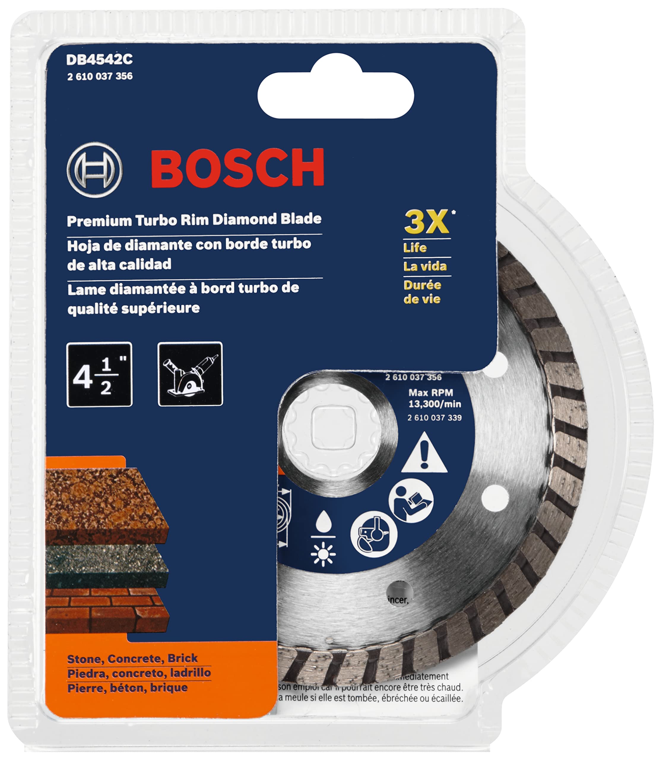 BOSCH DB1263 12 In. Premium Plus Turbo Rim Diamond Blade with 1 In. Arbor for Smooth Cut Dry Cutting Applications in Stone, Concrete, Brick