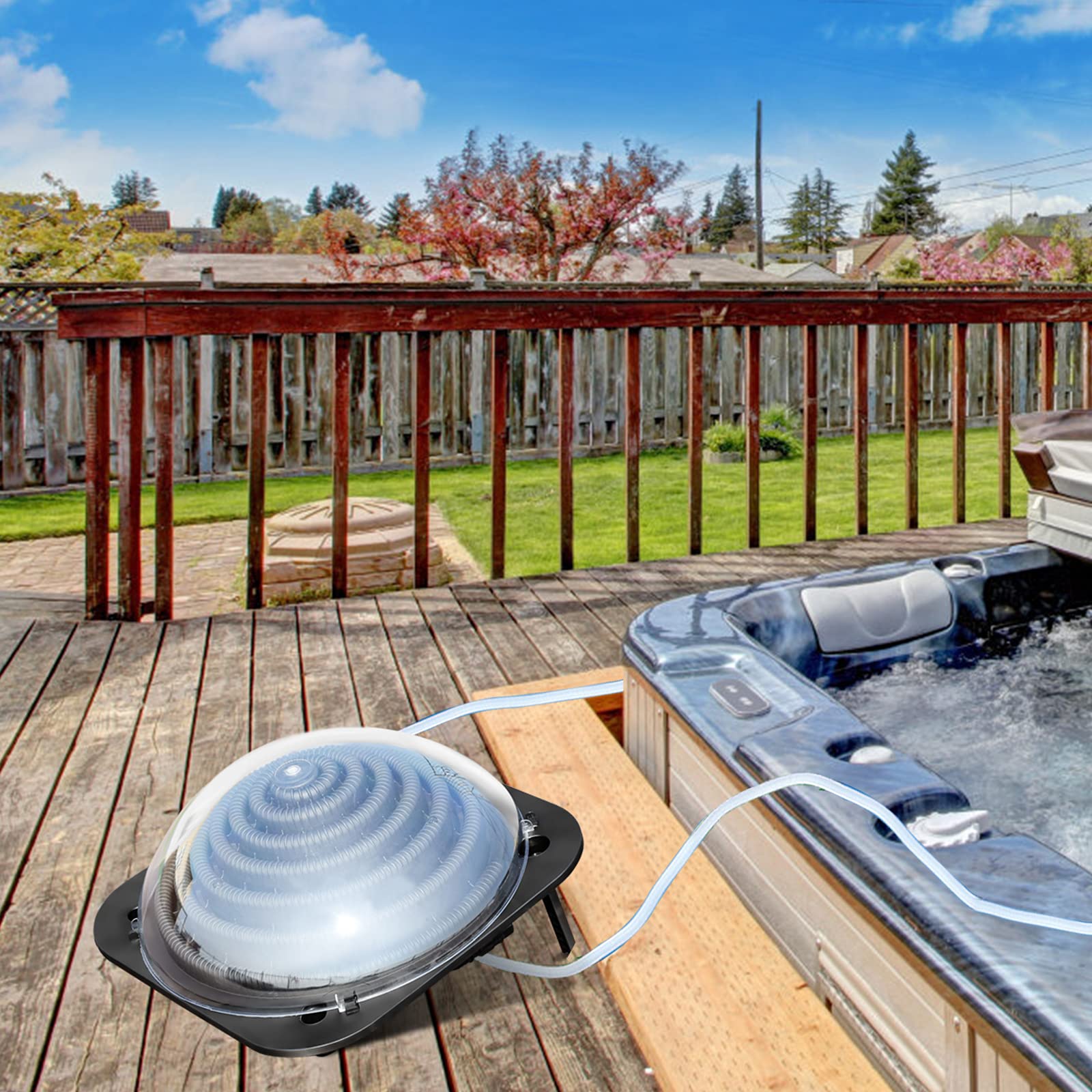 Goplus Solar Dome Swimming Pool Heater Above Ground, Inground Pool Warmer Equipment w/Hose Connector for Home Outdoor