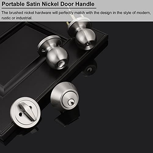 Knobonly All Keyed Same, Front Door Handleset with Single Cylinder Deadbolt in Satin Nickel Finish, Keyed Alike for Every Set