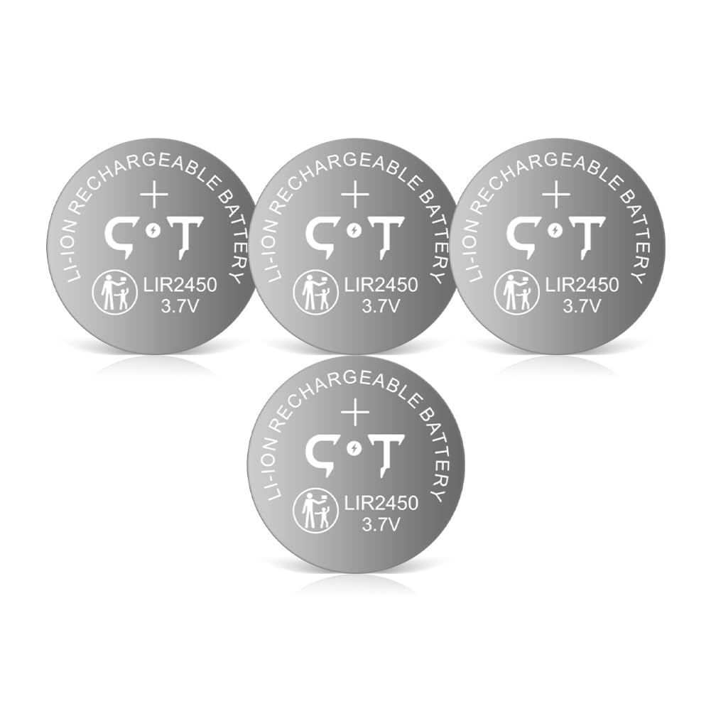 CT-ENERGY CR2450 Rechargeable Batteries 4 Pack 3.7V High Capacity Rechargeable 2450 Lithium Coin Button Battery