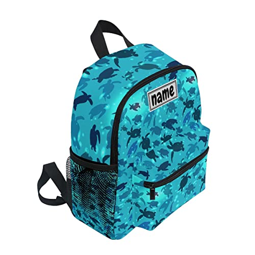 Glaphy Custom Kid's Name Backpack, Ocean Turtles Blue Toddler Backpack for Daycare Travel Personalized Name Preschool Bookbag for Boys Girls