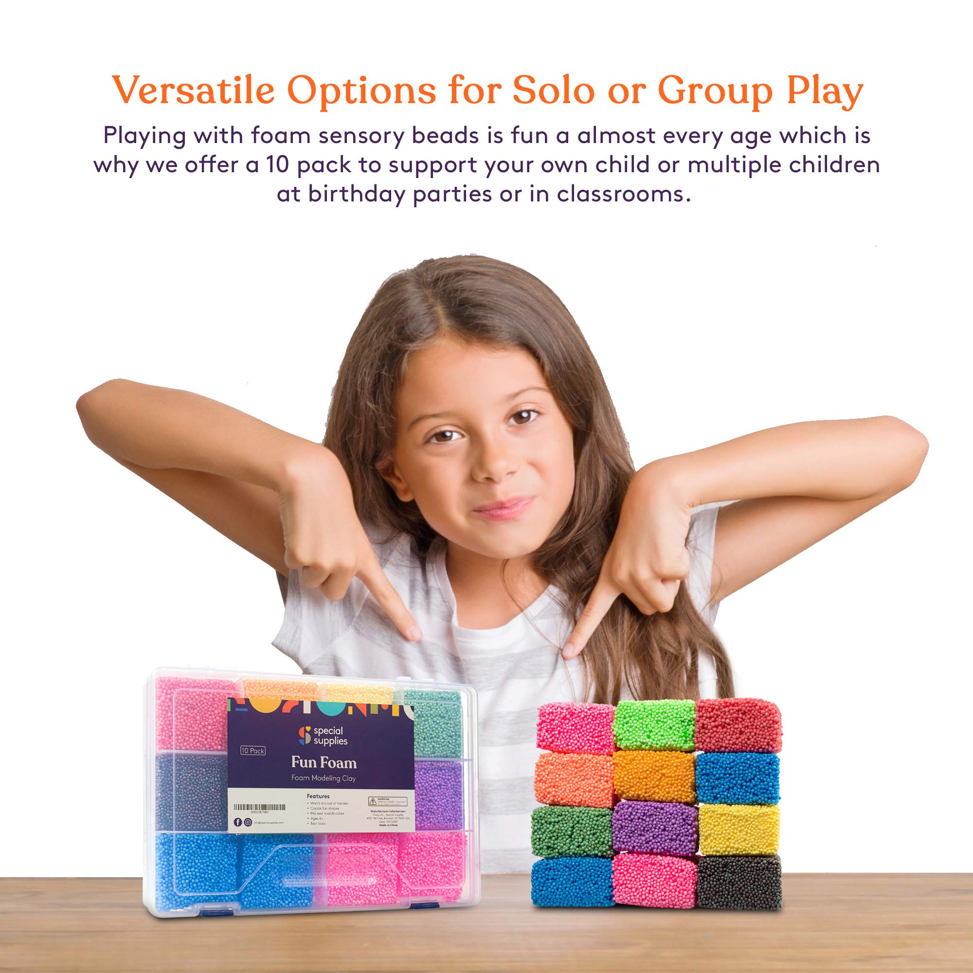 Special Supplies Fun Foam Modeling Foam Beads Play Kit, 12 Blocks Childrenâs Educational Clay for Arts Crafts Kindergarten, Preschool Kids Toys Develop Creativity, Motor Skills, Reusable Container