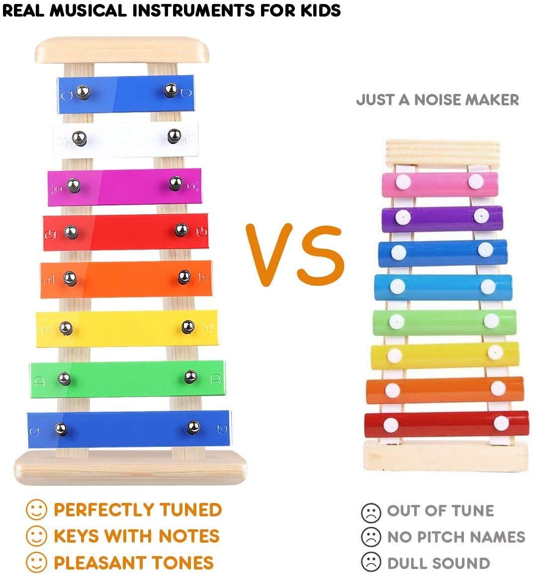 Smarkids Wooden Xylophone for Kids & Harmonica Set - Professional Kids Musical Instruments Set Percussion Instruments with Mallets Award Winning Preschool Learning Musical Toys Birthday Gifts