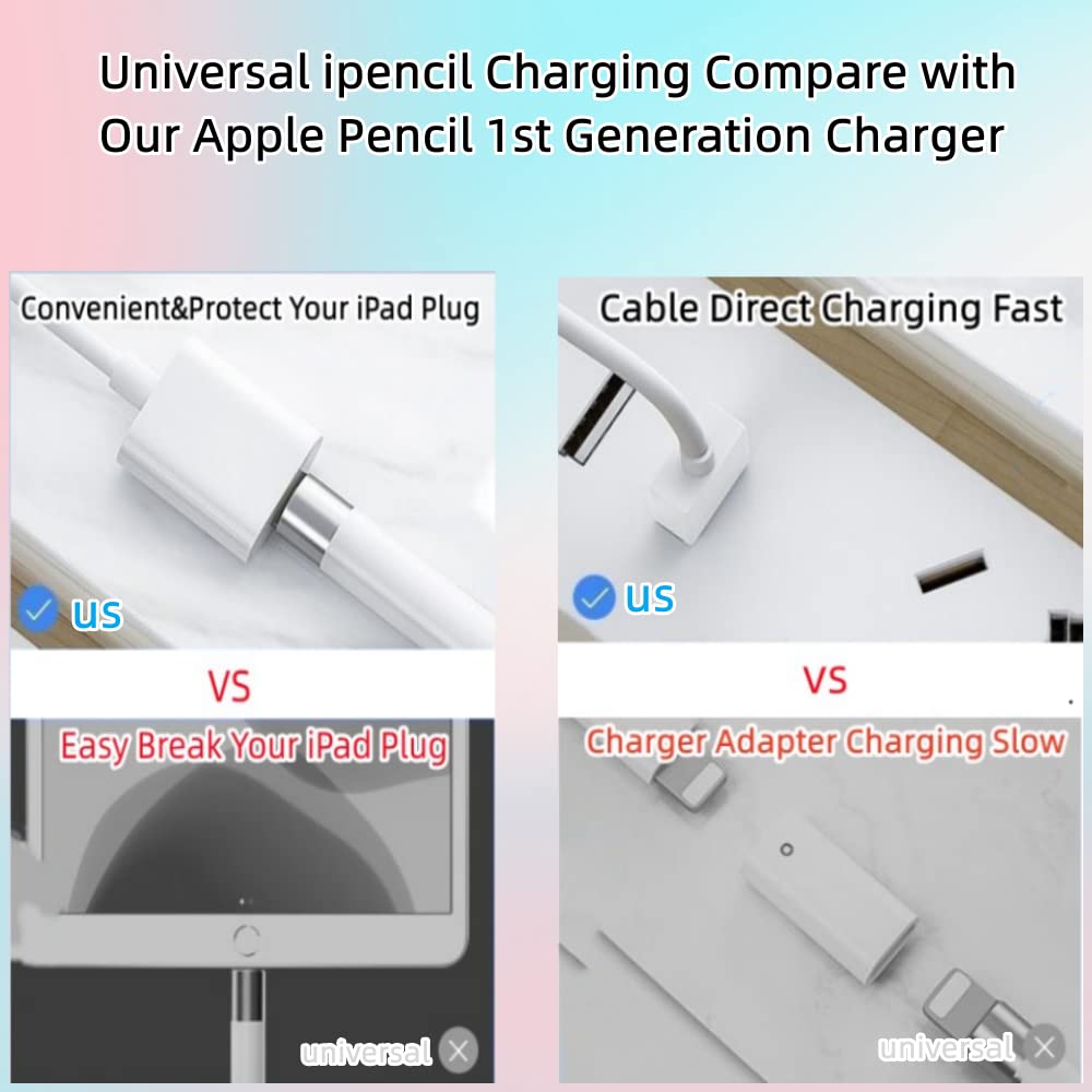 Design for Apple Pencil Charger,Apple Pencil Adapter 1FT, iPencil Pen First Gen Charging Cable Compatible with Apple Pencil 1st Generation,USB A Male to Lightning Female (Off White)