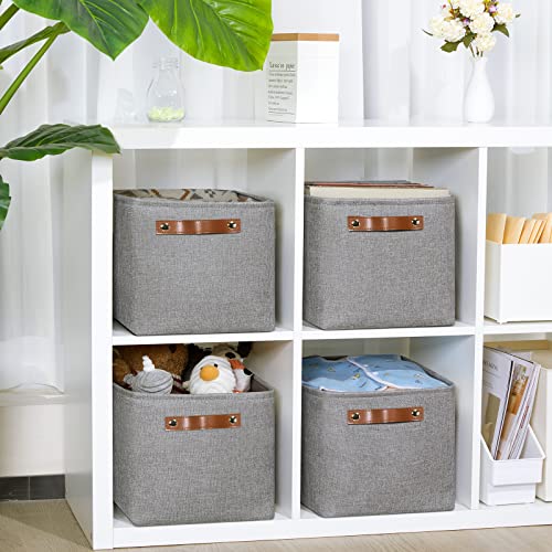 DULLEMELO Linen Closet Organizers and Storage Baskets for Office, Bedroom, Cloth, Baskets for Organizing and Storage with handles for Shelves,Closet,Gift,Toys(Grey,15"x11"x9.5",4-Pack)