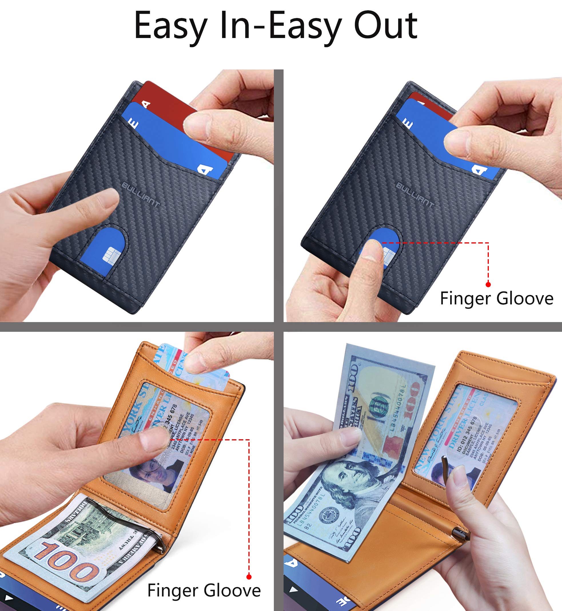 BULLIANT Slim Wallet Front Pocket, Money Clip Minimal Bifold Wallet For Men 10 Cards 3.1"x4.5",Pull-tap Access,RFID Blocking