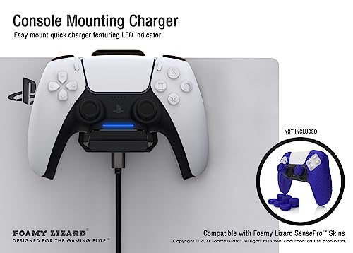 Foamy Lizard PS5 Controller Charger Console and Wall Mount for Playstation 5 DualSense Fast Charging Station Hanging Dock, Headphone Hook, LED Indicator, Overcharge Protection (All Black)