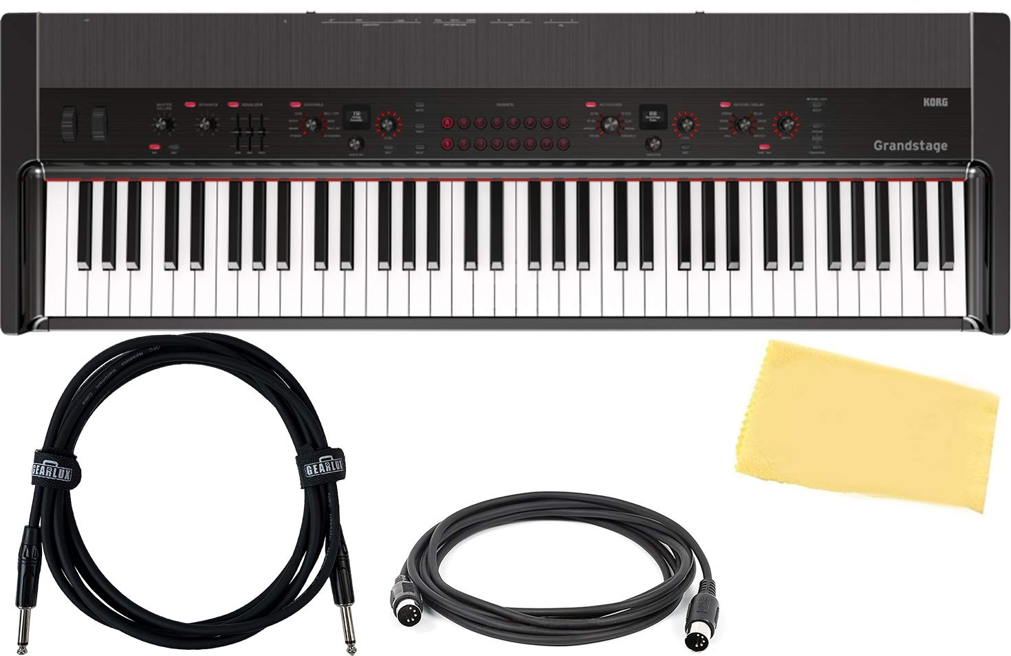Korg Grandstage 73-Key Digital Stage Piano Bundle with Instrument Cable, MIDI Cable, and Austin Bazaar Polishing Cloth