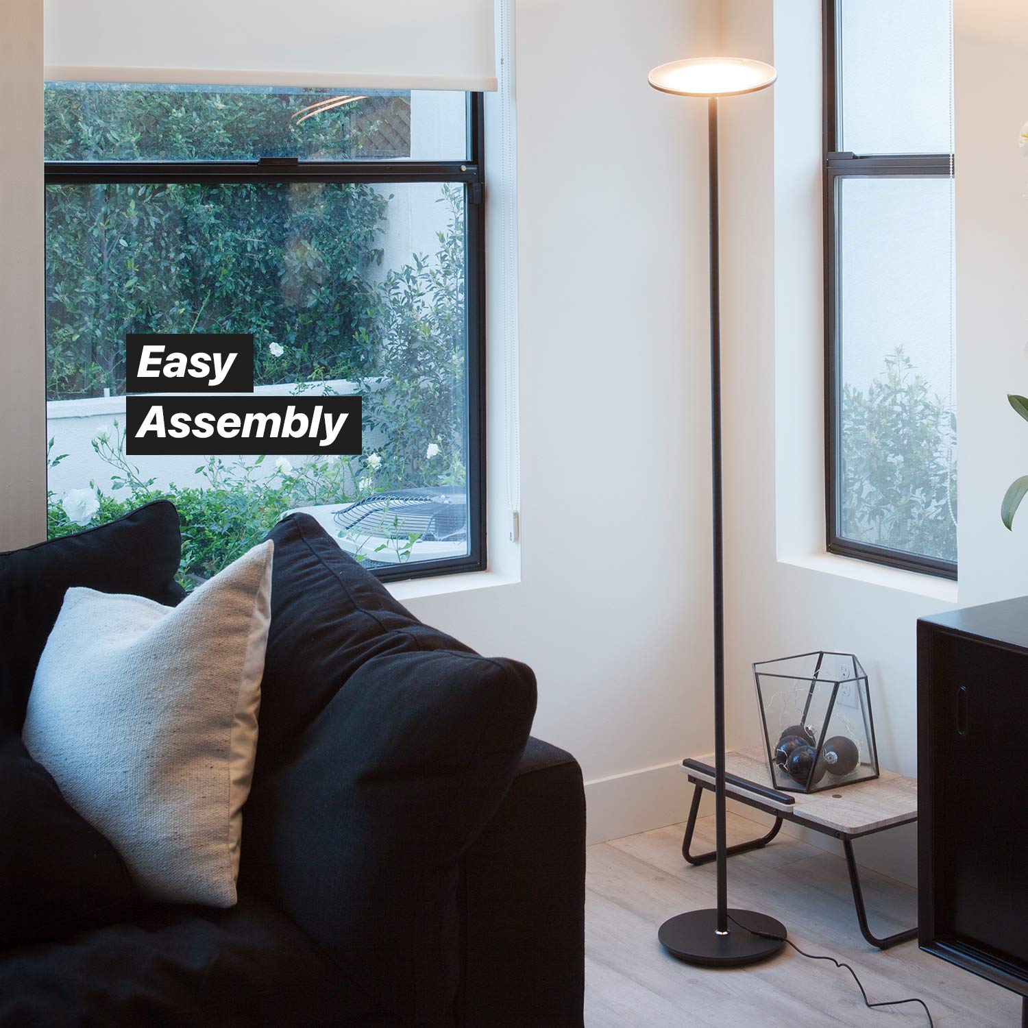 Brightech Sky Flux Dimmable LED Floor Lamp β Super Bright Floor Lamp for Living Room and Offices β Torchiere Standing Lamp with 3 Light Options, Tall Lamp for Bedroom Reading and More - Black
