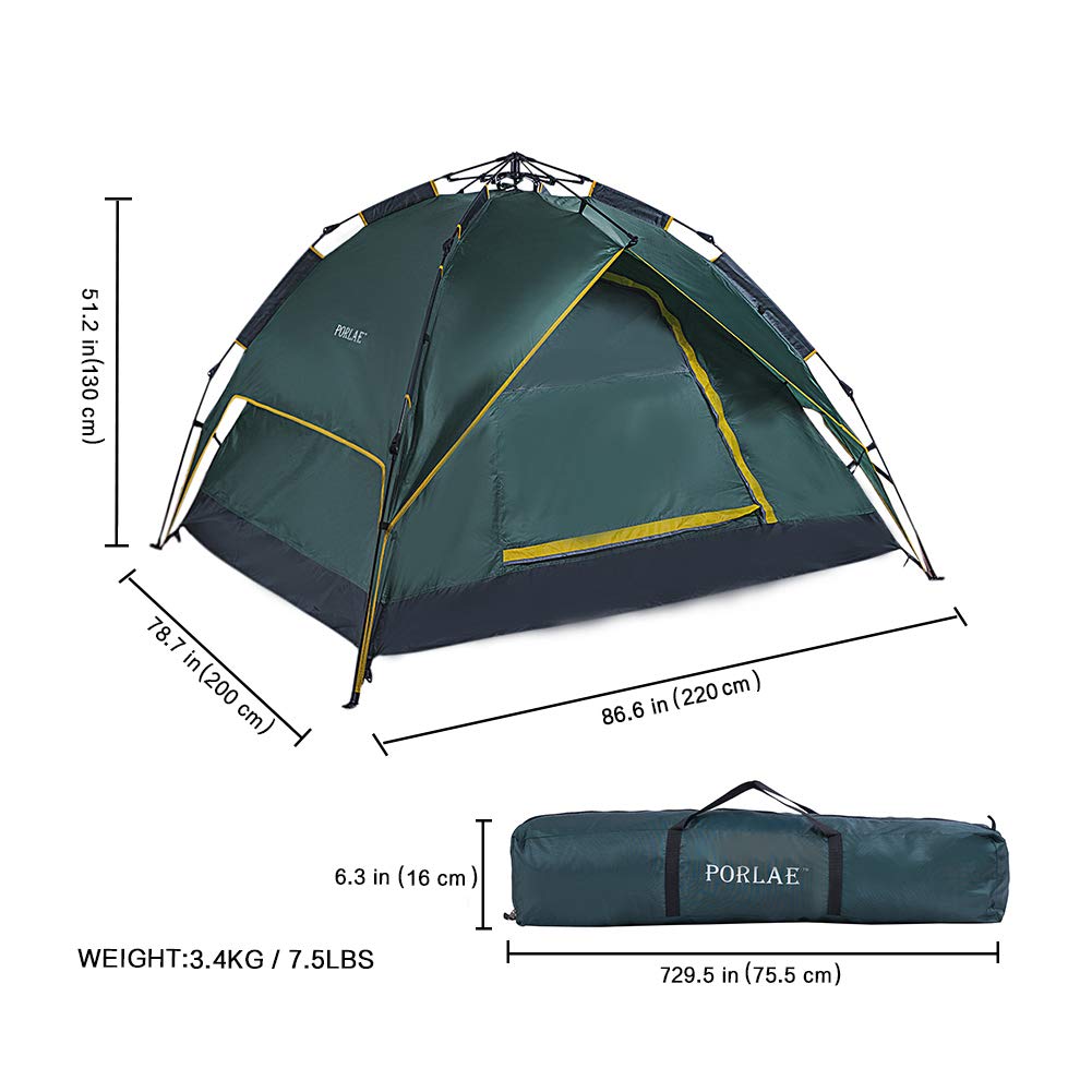 Camping Draw Rope Tent 3-4 Person Double Layer Waterproof Pop Up Quick Setup Family Outdoor Tents UV Protection with Carry Bag