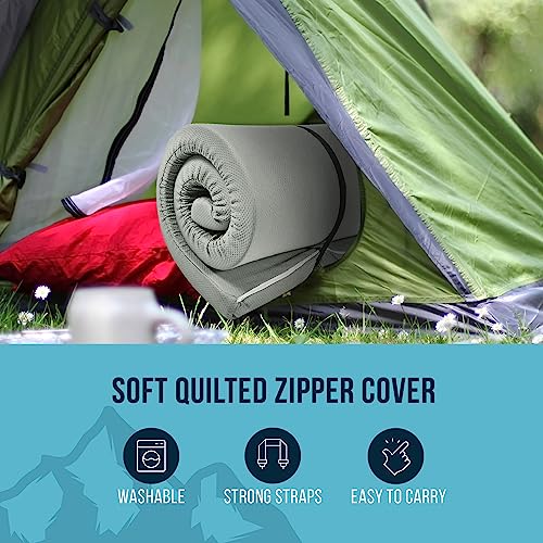 Foamma 3" x 26" x 63" Memory Foam Roll-Up Camping Mattress, CertiPUR-US Certified Foam, Quilted Soft Cover, Made in USA, Portable and Comfortable