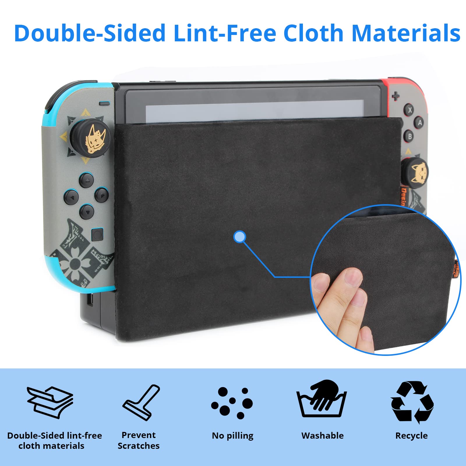 Desing Wish Dust Cover for Nintendo Switch, Soft Flannel Lining Protective Dust Guard Anti Scratch Dust Cover Sleeve for Nintendo Switch & Switch OLED Charging Dock (Soft Lining)