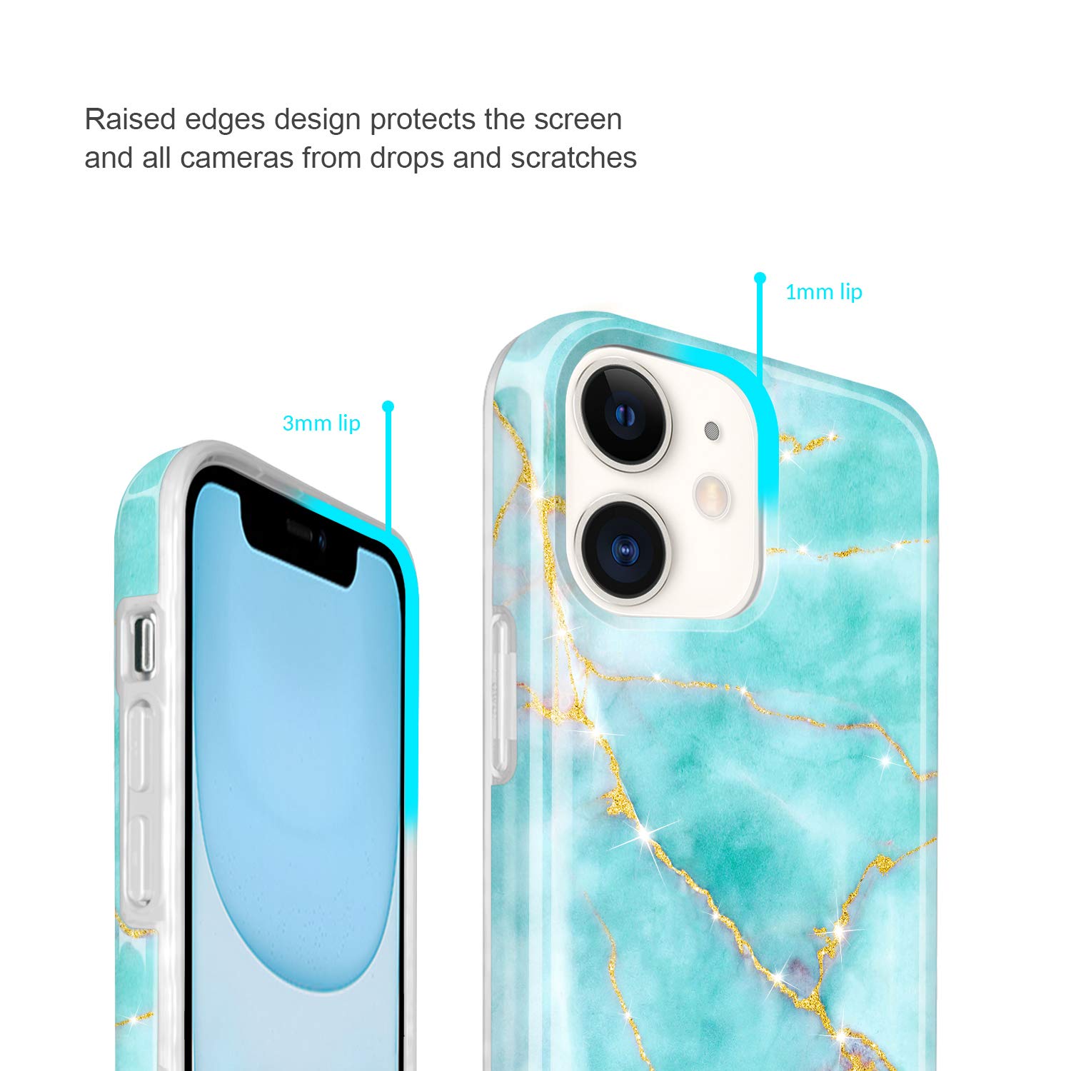CAOUME Compatible with iPhone 11 Case (2019 Release) Holographic Geometric Marble Design Purple Blue Protective Stylish Cases for Apple Phone(6.1") Cover with Silicone Bumper Defender Camera