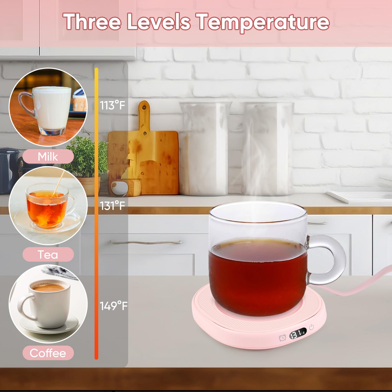 Coffee Mug Warmer, SAINSWIN Smart Coffee Cup Warmer for Desk with Settable Heat Preservation Time,Electric Beverage Warmer with TEM/TIME Display for Coffee, Milk, Tea and Hot Chocolate (Up to 149β)