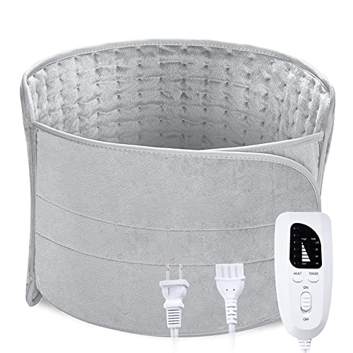 Lumbar Heating Pad for Back Pain Relief,55" x 12" XL Electric Electric Heat Pads with Belt,with 6 Heat Level Settings,4 Time Settings, Auto Shut Off (Light Grey)