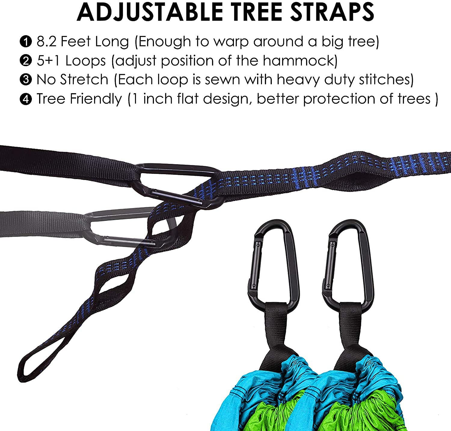 Camping Hammock, Portable Hammock with Tree Straps (10+2 Loops), Single Travel Hammock with 210T Nylon, Lightweight Parachute Hammocks for Backpack, Outdoor, Beach, Backyard, Hiking for Adult