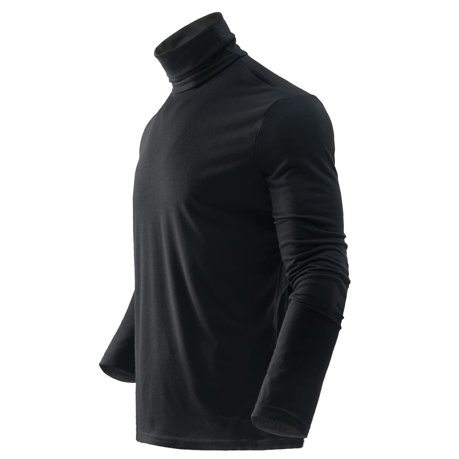 Dicodoum Black Men Turtleneck Long Sleeve Thermal Underwear Tops Slim Fit Basic Pullover Turtle Neck Sweaters Lightweight Casual Shirts M