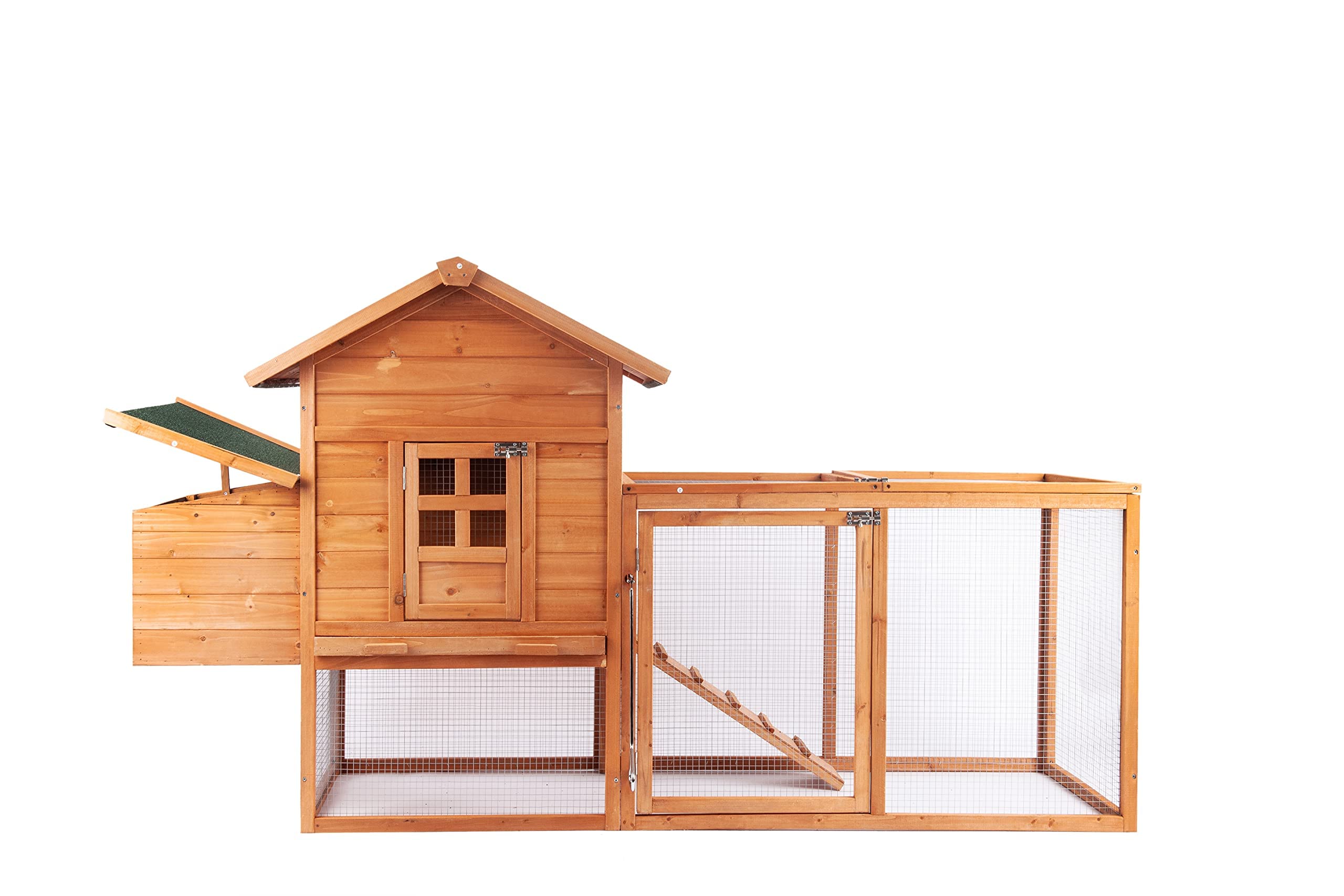 Chicken Coop Outdoor Wooden Rabbit Hutch Poultry House with Chicken Run Cage, Egg Box & Waterproof Roof (80")