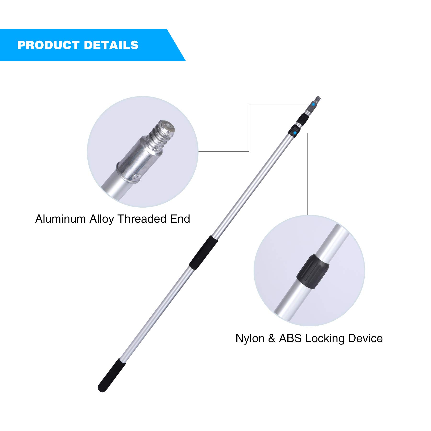 Lineslife 12ft Extension Pole for High Ceilings, Lightweight Durable Aluminum Alloy Telescopic Pole for Window Cleaning Paint Roller (Pole Only)