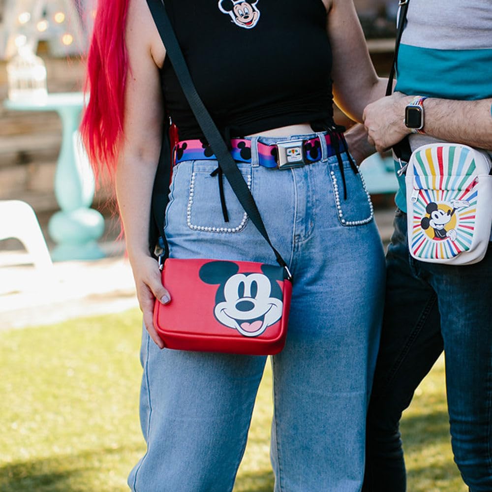 Disney Bag, Cross Body, Rectangle, Mickey Mouse Smiling Face Close Up, Red, Vegan Leather