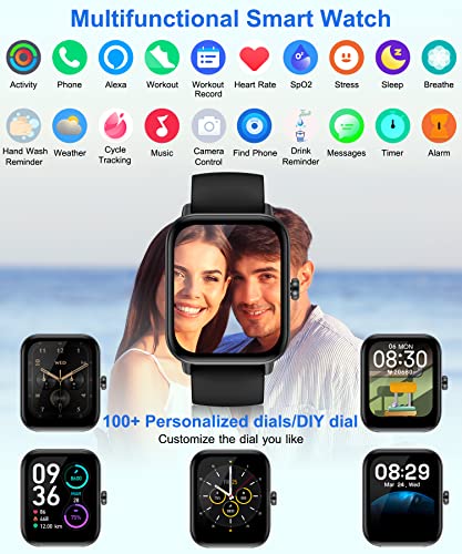 Smart Watch for Men Women with Bluetooth Call, Alexa Built-in1.8 DIY Dial with Blood Oxygen Heart Rate Sleep Fitness Tracker Notification Weather 100 Sport Modes Smartwatch for Android iOS Phone