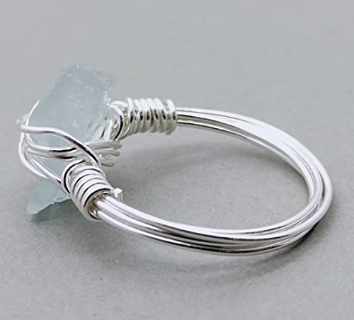 Carat Online Natural Aquamarine in Sterling Silver Ring, Unshaped, 11.8mm, 4.15 Carats, Sizes 4 US to 12 US (Sterling Silver, 9)