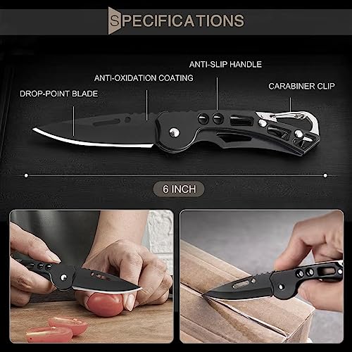 Folding Pocket Knife for Men with Clip, EDC Knives with Tanto Blade, Slim Gentleman's Knife for Outdoor Camping Hiking, Foldable Box Cutter Everyday Carry ?Black?