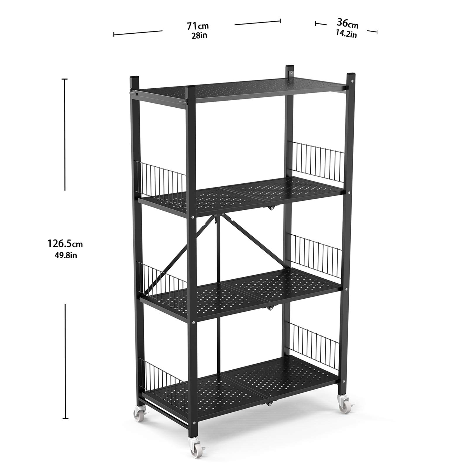 GLANDU 4-Shelf Collapsible/Foldable Heavy Duty Shelving Unit, Steel Organizer Wire Rack with Wheels, Rolling Cart, Home Kitchen Laundry Closet Storage(4-Tier)