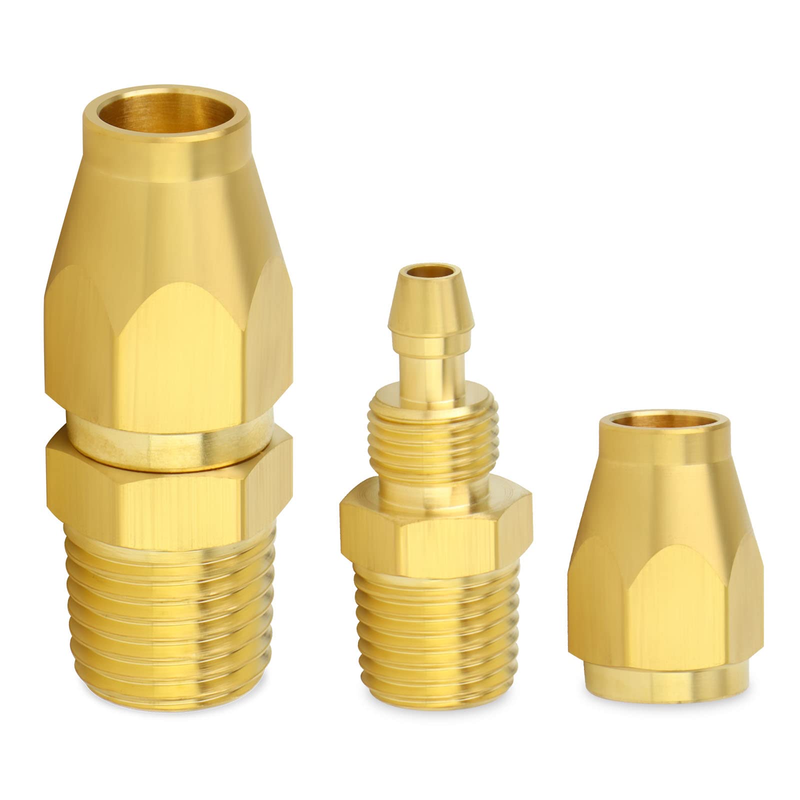 ChillWaves Brass Pneumatics Reusable Replacement Fitting,Hose-End Repair Fitting 1/4" ID Hose(1/4" Barb)x 1/4" NPT Rigid(5-PACK)