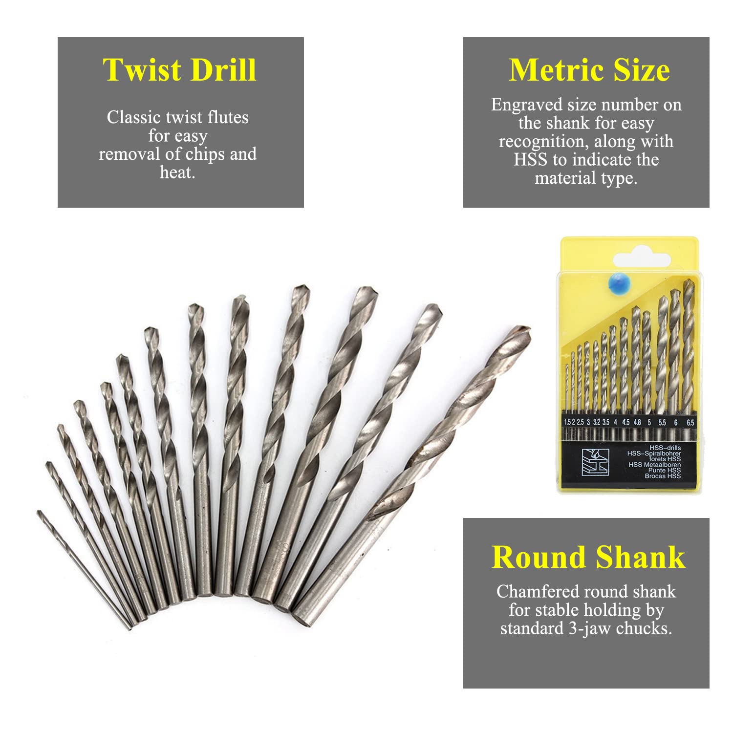 DIDODI 13 Pcs Hex Shank Drill Bit Set (1.5mm-6.5mm) Titanium Twist High Speed Steel Drill Bits for Wood Plastic Aluminum Alloy