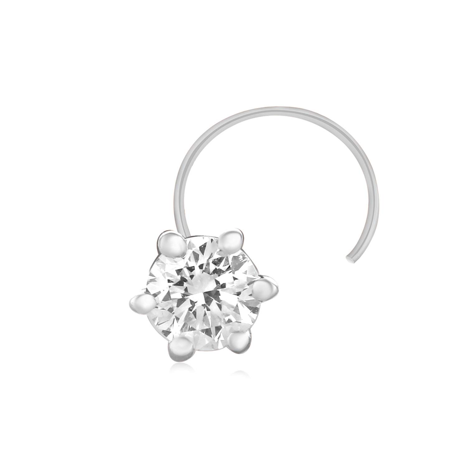 CARATS FOR YOU 0.13 Ct Round Natural Diamond 14k White Gold Nose Stud Ring Piercing Pin for women