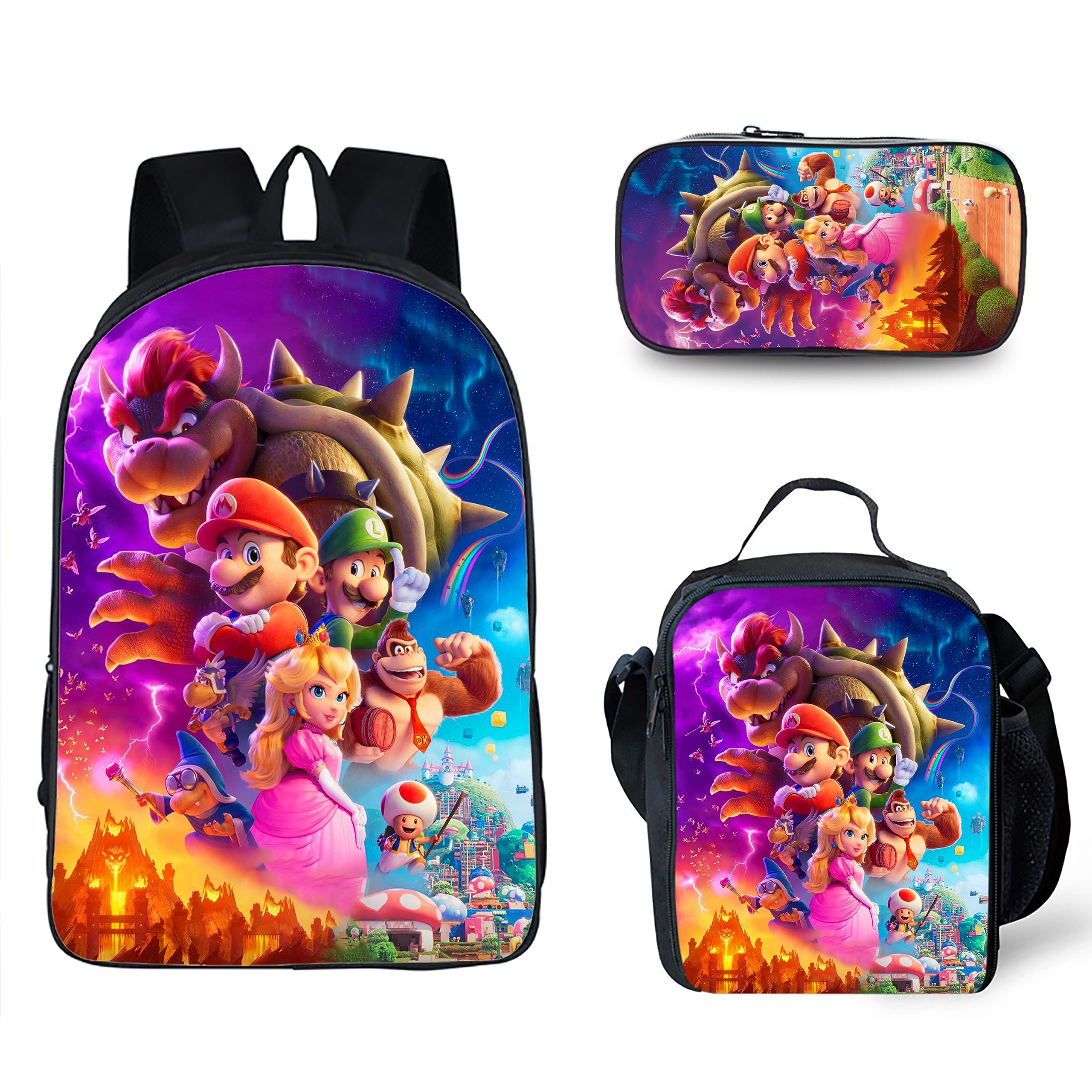 Cartoon Backpack 3pcs Set Game Backpacks Pencil Bag Lunch Bag School Bag For Boys And Girls Super-001