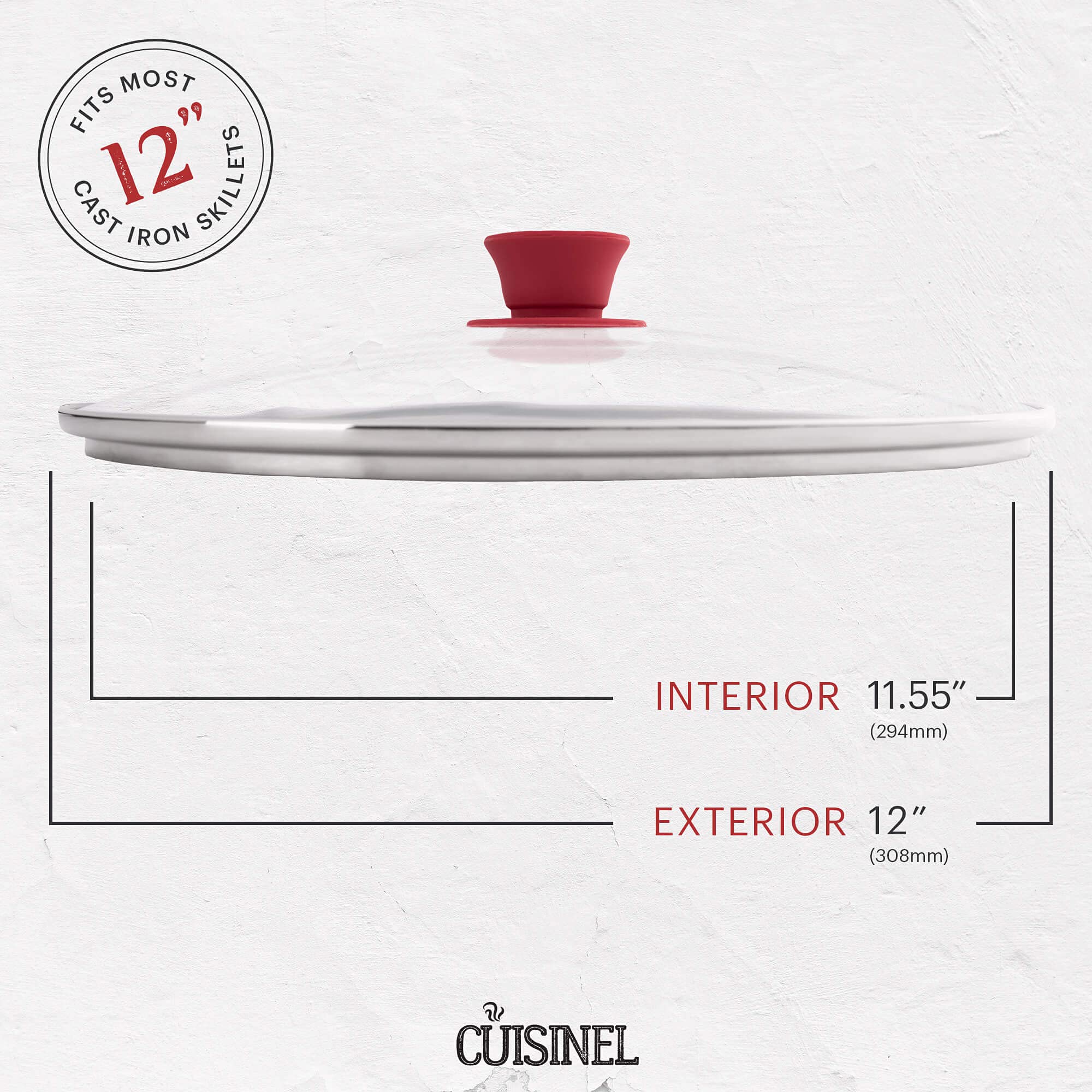 Glass Lid - 12"-inch/30.48-cm/308mm - Compatible with Lodge - Fully Assembled Tempered Replacement Cover - Oven Safe for Skillet Pots Pans: Universal for all Cookware: Cast Iron, Stainless, Non-Stick