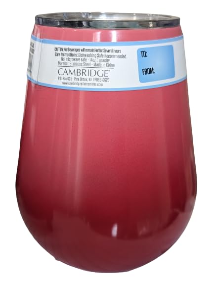 CAMBRIDGE Wine Tumbler 14oz. Stemless Stainless Steel BPA Free (Red Ombre)