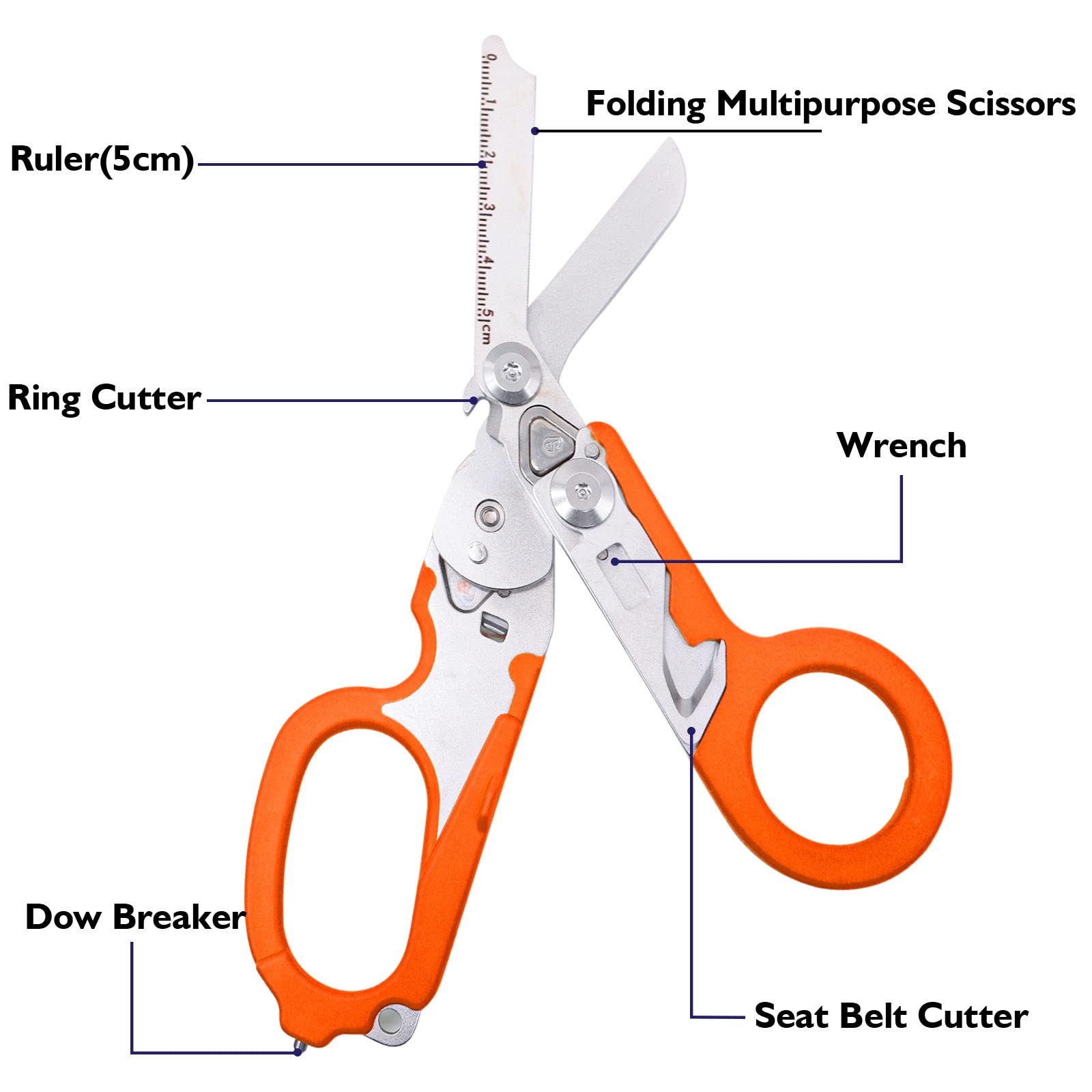 Elegital Emergency Rescue Shears,Stainless Steel Foldable Trauma shears,Outdoor Camping Rescue Tools
