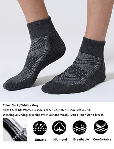 CelerSport 6 Pack Men's Ankle Socks with Cushion, Sport Athletic Running Socks, 3 Dark Gray + 3 Gray, X-Large