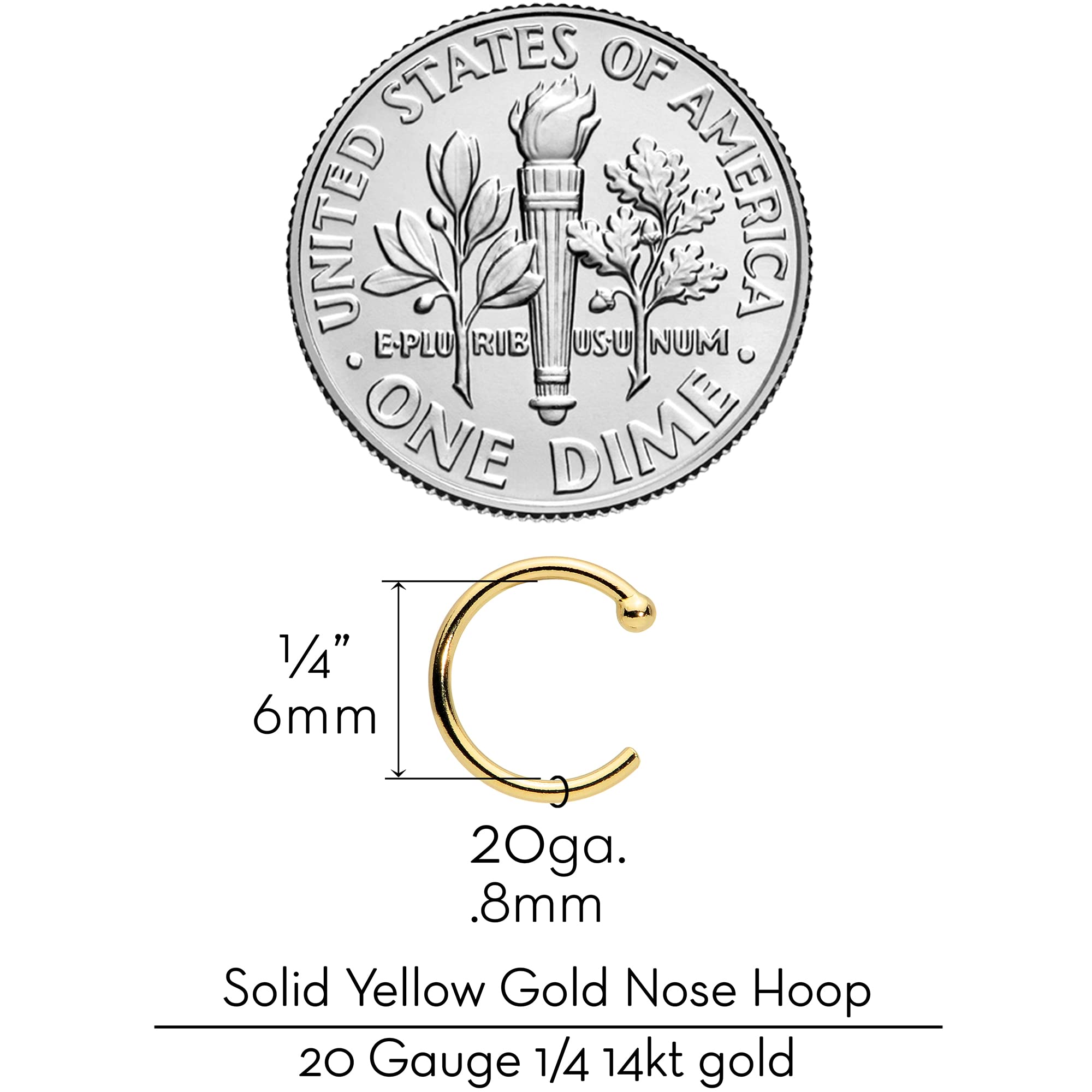 Body Candy Tiny Nose Ring Hoop 20 Gauge 1/4" Solid 14k Yellow Gold Nose Hoop Xtra Small Diameter
