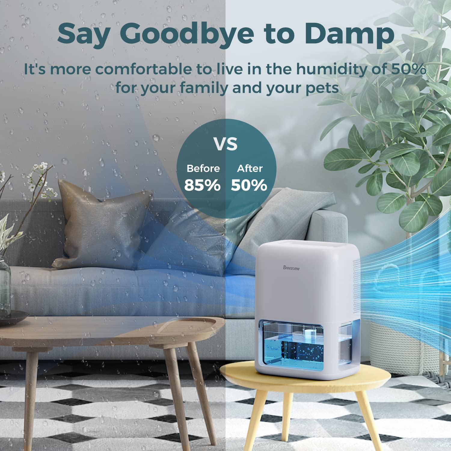 Dehumidifiers Breezome Dehumidifiers for Bedroom 500 ft² Home with 2 Modes 7 lights Ultraquiet Dehumidifier for Basement with Timer Autooff Auto Deforst Protection Small Dehumidifiers for Office RV