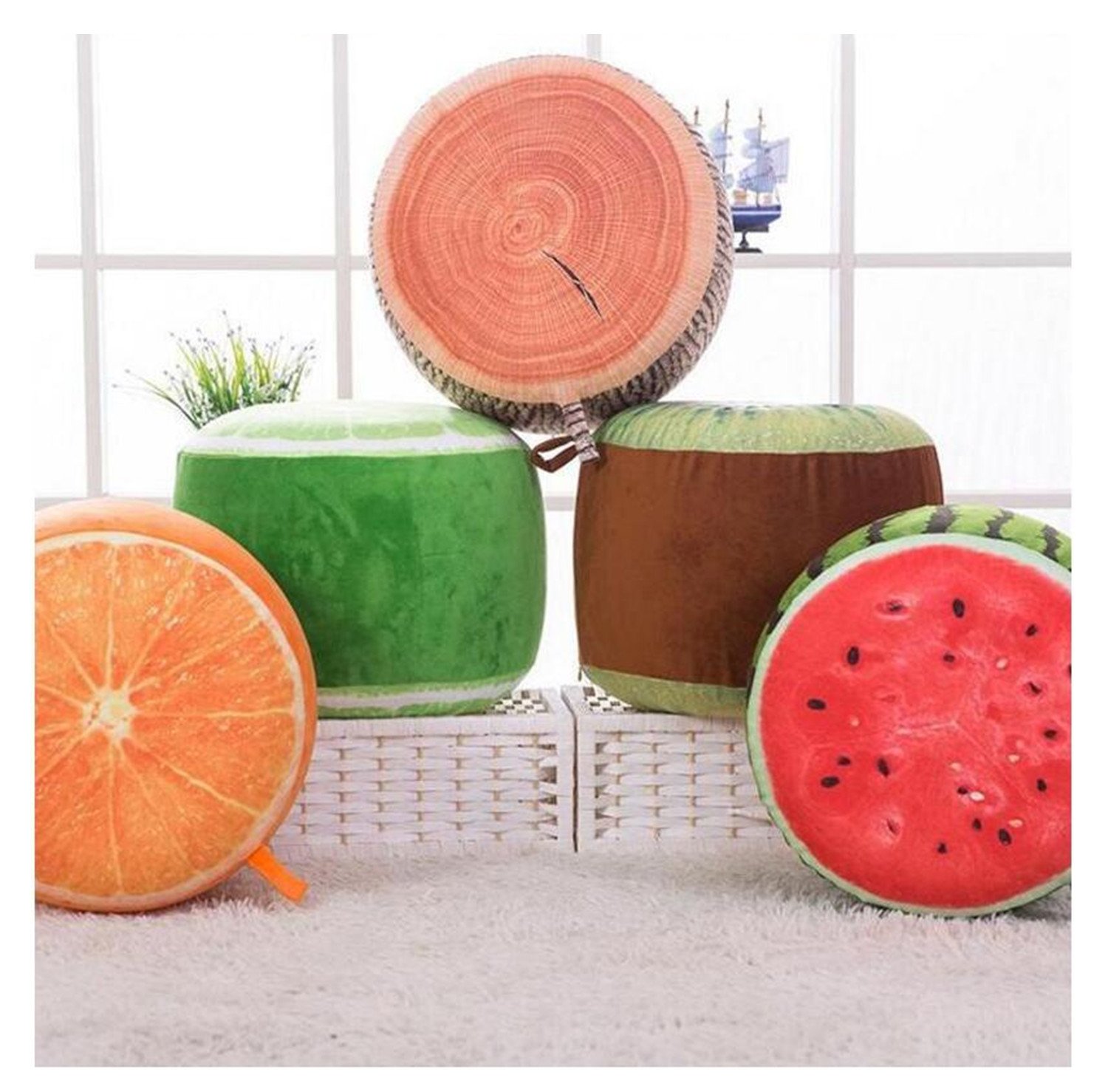 Fruit Cartoon Plush Inflatable seat seat Sofa Thickened Folding Stool Gifts for Children (Tree Stump)