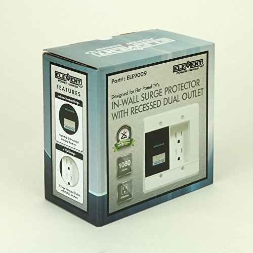 Element-Hz Power Series In-Wall Surge Protector w/Recessed Dual Outlet, 1080 Joules