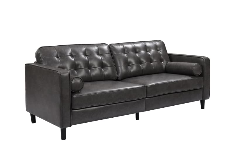 Dvasovio 84" Leather Sofa, Light Luxury Style European Apartment Sofa for Home Tufted Leather Sofa High Elastic Foam Simple Modern 3 Seater Sofas, Dark Grey