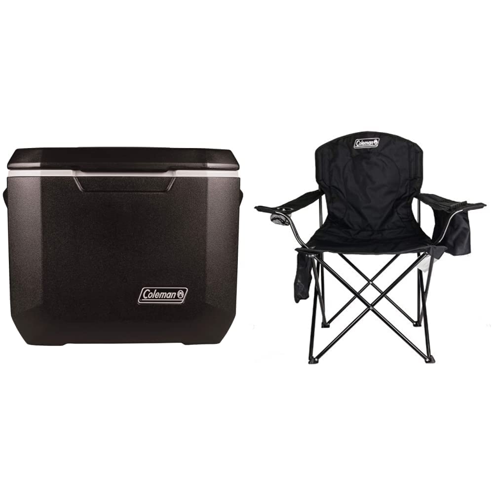 Coleman 50 Quart Xtreme 5 Day Cooler with Wheels | Coleman Camping Chair with Built-In 4-Can Cooler
