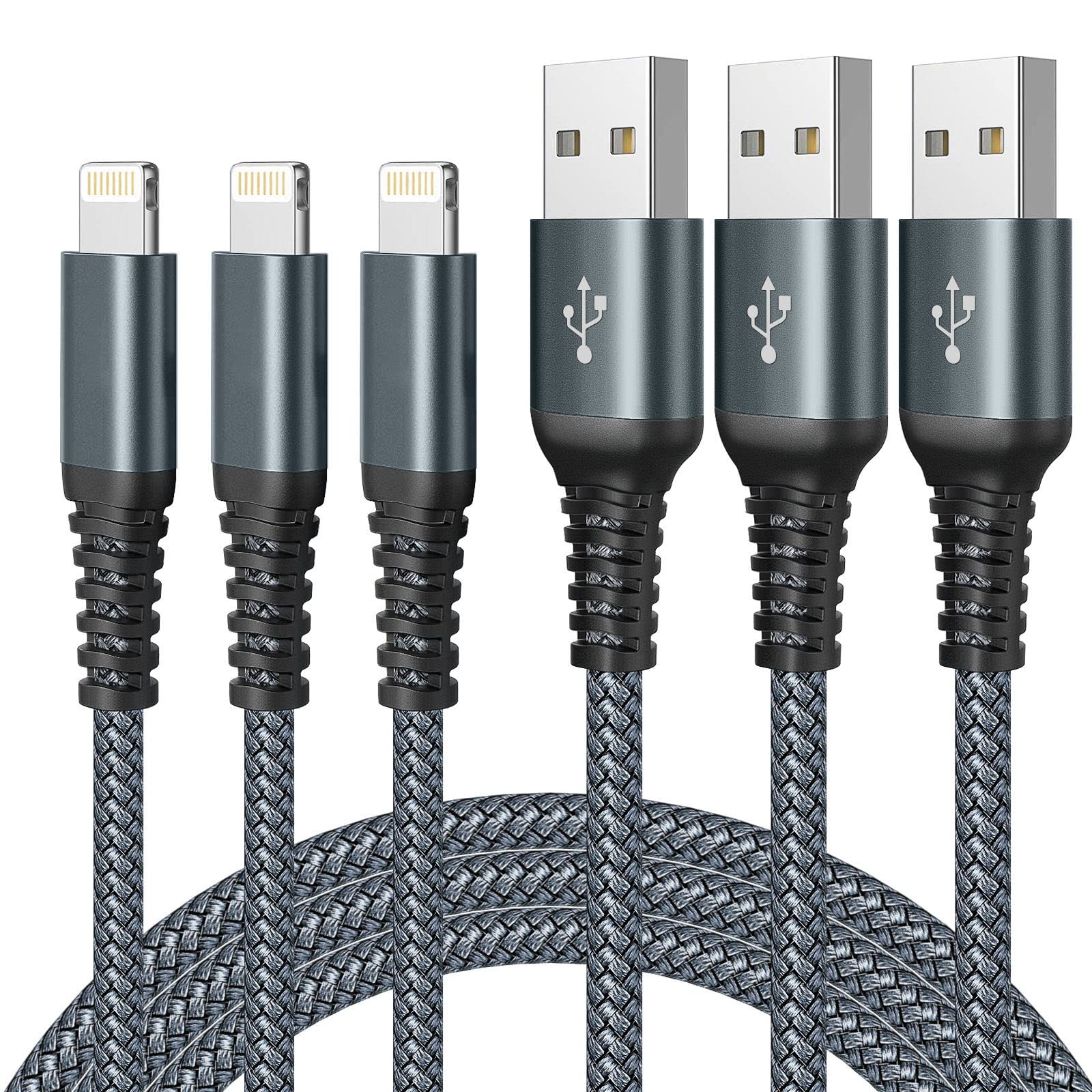 iPhone Charger, MFi Certified Lightning Cable 3Pack 6FT iPhone Charger Cord Fast Charging Nylon Braided Apple Charger, Compatible with iPhone 14/13/12/11/X/Pro/Max/8/7/6/6S/SE/Plus/iPad(Gray)