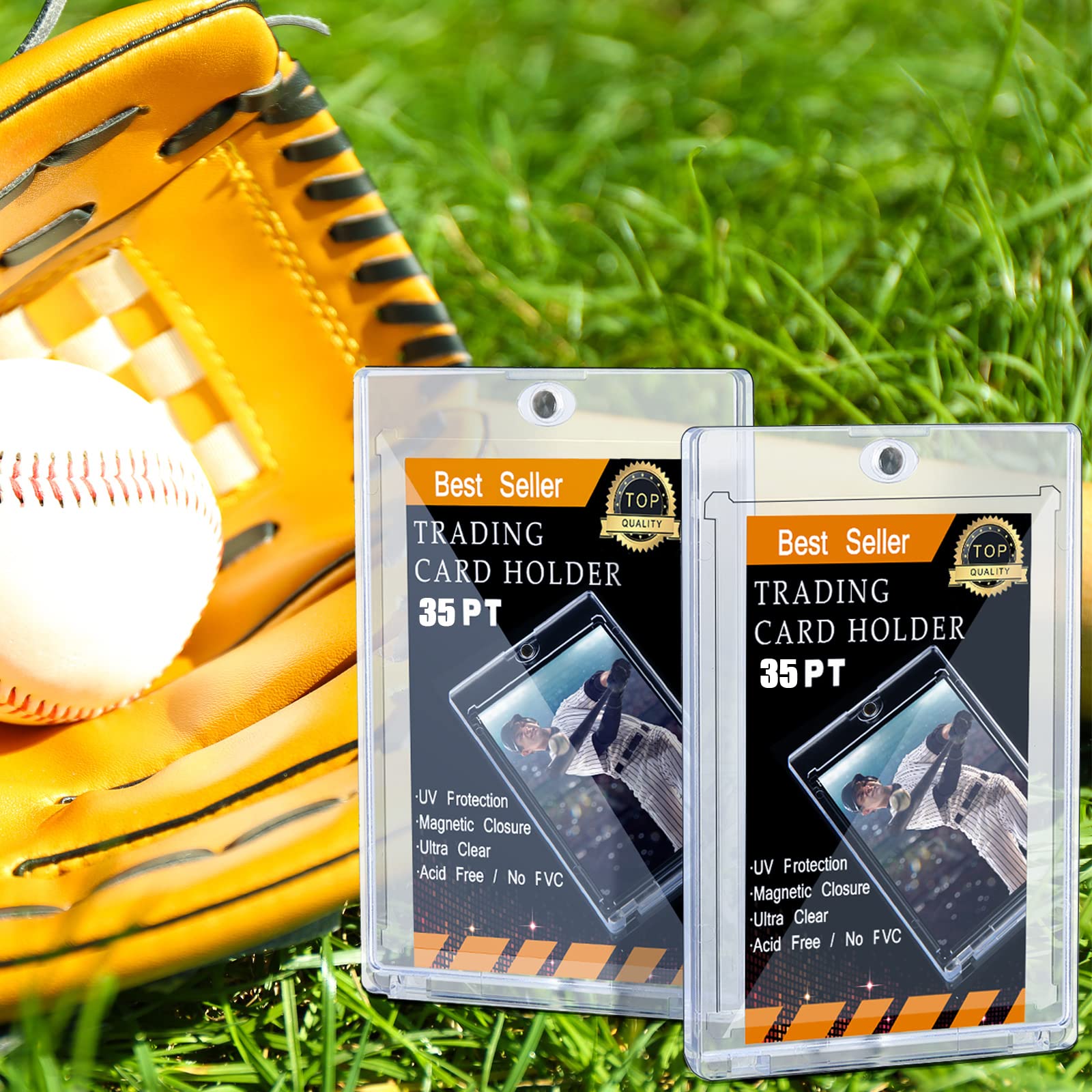 Zonon 50 Pieces Magnetic Card Holder Acrylic Baseball Card Holder 35pt Magnetic Trading Card Protector for Baseball Sports Trading Game Work Cards Storage and Display