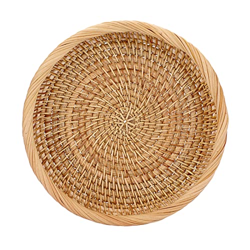 Hipiwe Small Key Basket Bowl for Entryway 7.6" Round Woven Wicker Basket Snacks Fruit Candy Serving Basket Tray Rattan Organizer Basket for Keys Wallet Cell Phone
