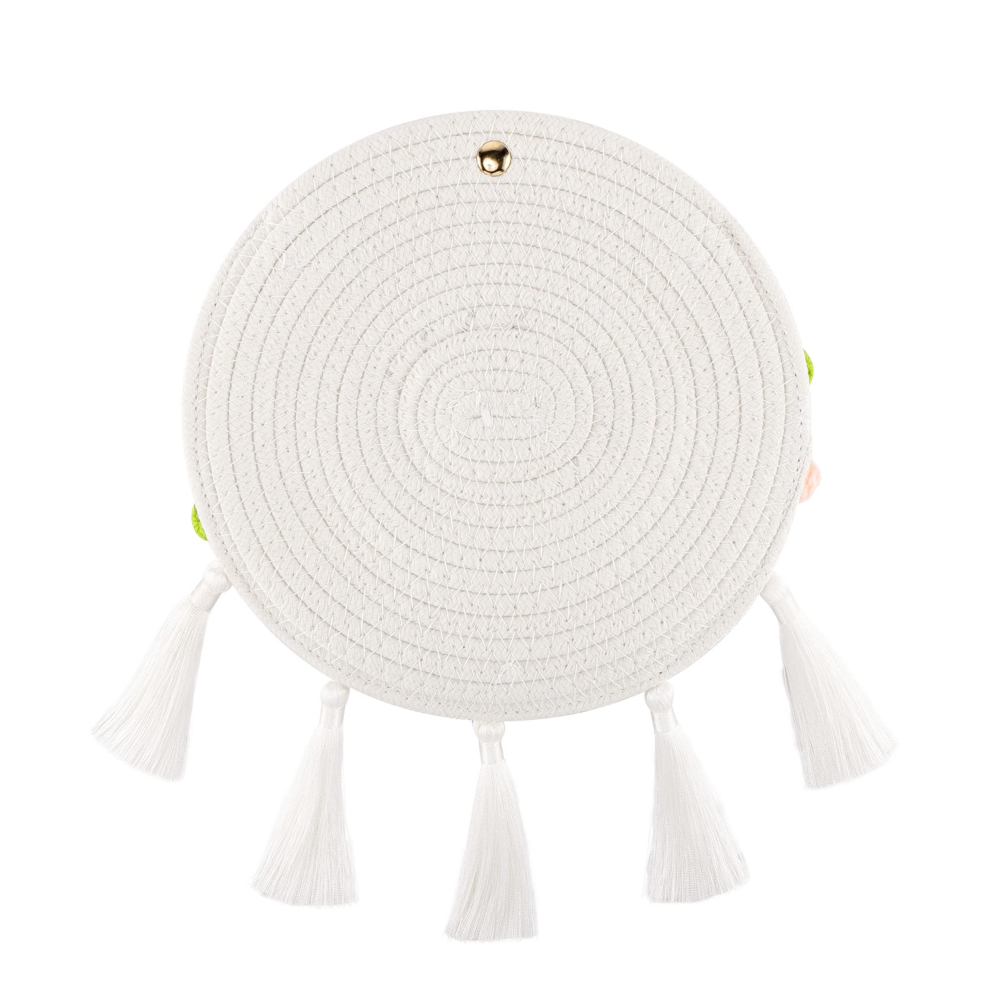 CHIC DIARY Handwoven Crossbody Handbag for Women Summer Beach Flower Shoulder Bag Small Cotton Crochet Round Purse (White)