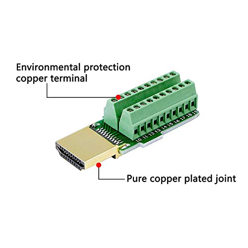 SinLoon 2 Pack HDMI Solderless Adapter Gold Plated HDMI Extension Cable Connector Signals Terminal Breakout Board Free Welding Connector with Plastic Cover Screwdriver