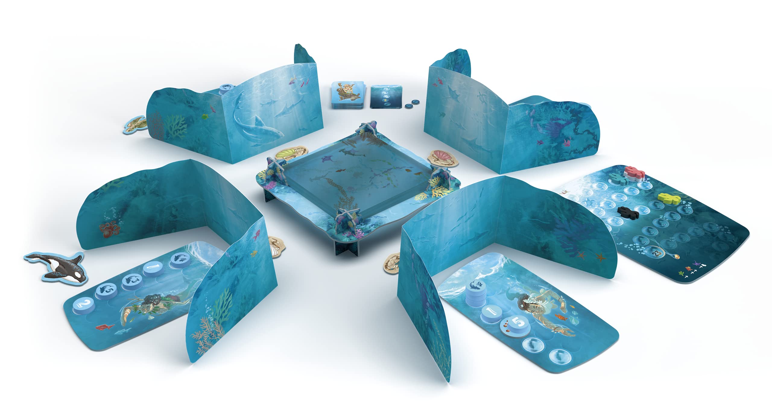 Sit Down! Dive Board Game - Unique Transparent Ocean Cards, Push Your Luck, Catch a Ride on a Sea Turtle or Dolphin - First to 23 Points Wins, 1-4 players, 20-30 mins, Ages 8+