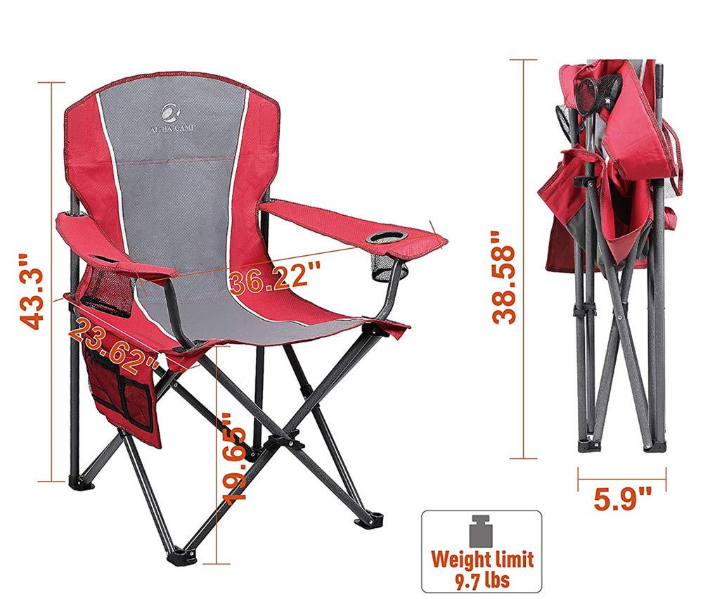 Camping World Outdoor Portable Folding Oversized Camping Chair with Arm, Cup Holder - Steel Frame Support 350 LBS Blue/Gray